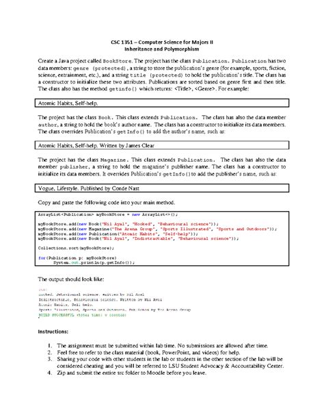 Csc1351 Assignment 6 Anas Mahmoud Csc 1351 Computer Science For Majors Ii Inheritance And