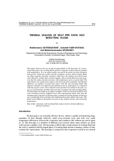 pdf thermal analysis of heat pipe using self rewetting fluids