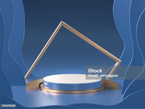 3d 배경 추상적 인 파란색 기하학적 모양 연단 배경 화장품 연단 디스플레이 또는 Showcasecolor 팬톤 2020현대 미니멀 한 모형의 이미지를 렌더링합니다 0명에