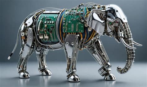 A Silver Robot Elephant Walks On A Grey Surface Stock Image Image Of