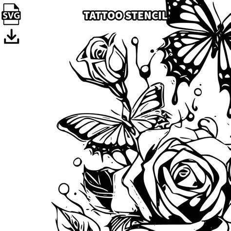 Red Roses With Butterflies Tattoo White Background High Resolution