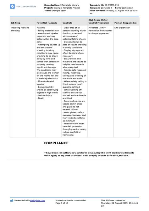 Safe Work Method Statement For Roofing Roofing Swms Template