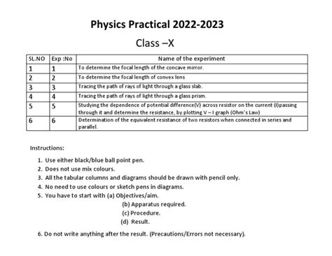 Physics Practical 2022 X Pdf