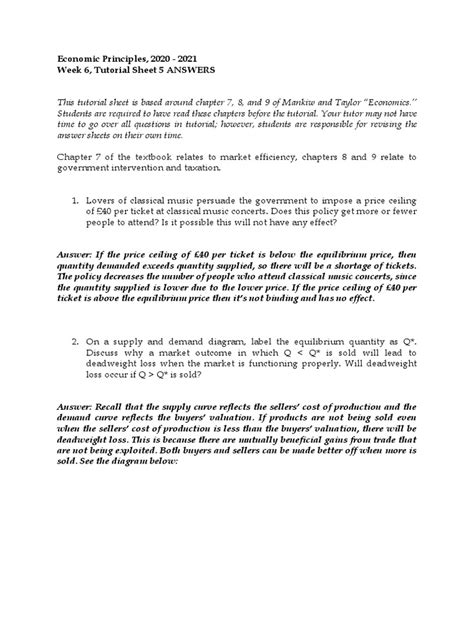 Economic Principles Tutorial 5 Answers Pdf Economic Surplus Demand