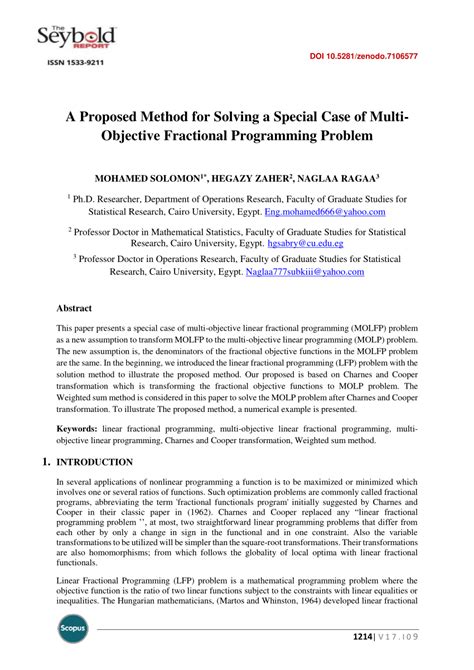 Pdf A Proposed Method For Solving A Special Case Of Multi Objective