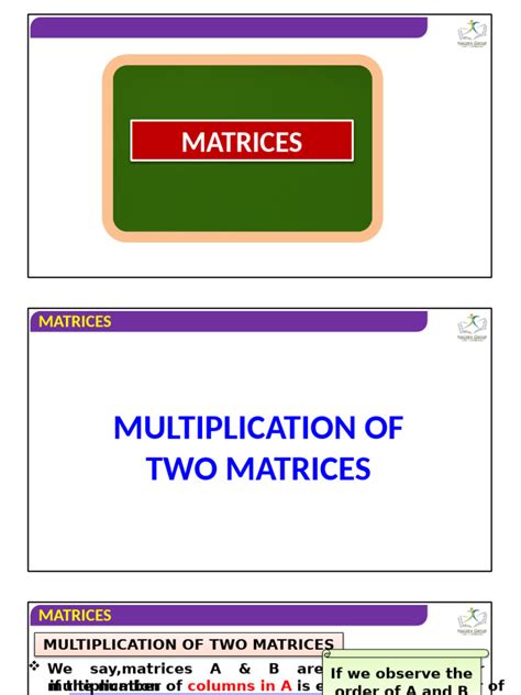 Class 12 Maths 2 Matrices Multiplication Of Two Matrices Ppt Pdf