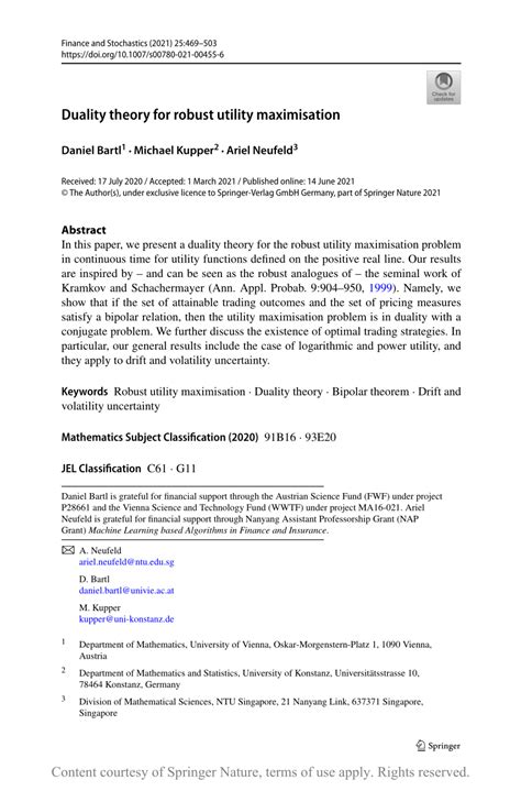 Duality Theory For Robust Utility Maximisation Request Pdf