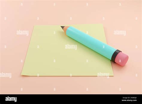 3d Render Illustration Of Assorted School Supplies Blue Pencil And Yellow Stick Note On White
