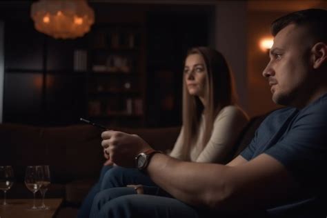 Woman Man Watching Tv Movie Generate Ai