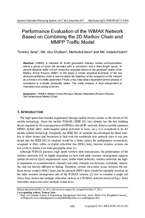 Pdf Performance Evaluation Of The Wimax Network Based On Combining The 2d Markov Chain And