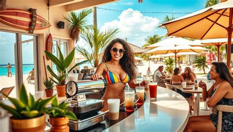 Sizzling Bikini Coffee Hot Drinks Served By Baristas In Swimwear