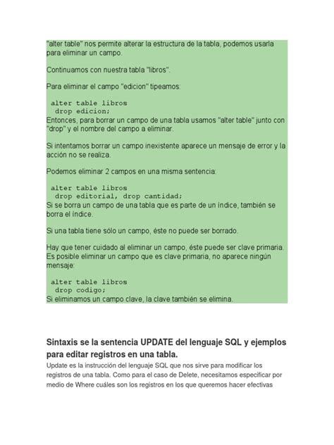 Borrar Registros De Una Tabla Sql Pdf Sql Áreas De Informática