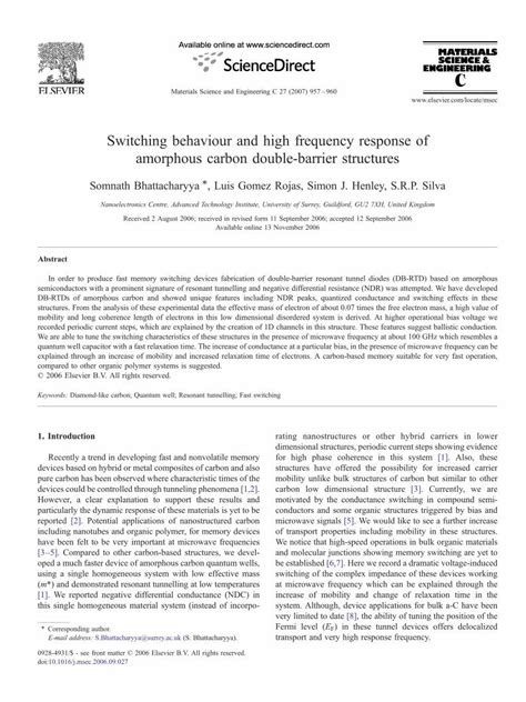 Pdf Switching Behaviour And High Frequency Response Of Amorphous Carbon Double Barrier