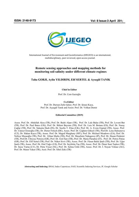PDF Remote Sensing Approaches And Mapping Methods For Monitoring Soil Salinity Under Different