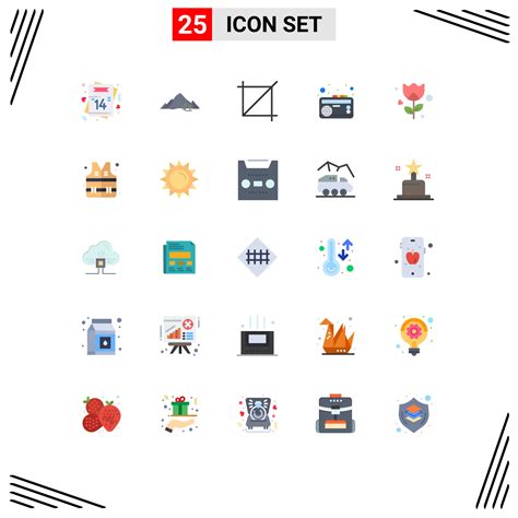 Pictogram Set Of Simple Flat Colors Of Flower Music Nature Tape Frequency Editable Vector