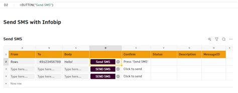 send sms with infobip rows