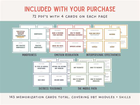 Dbt Skills Flashcards Memorization Deck Coping Skills Mental Health Therapy Tools