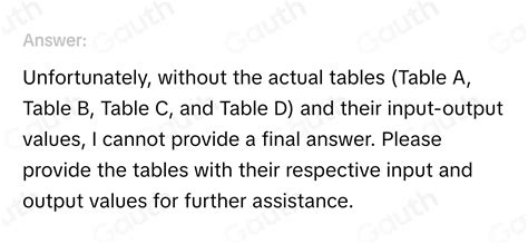 solved consider the tables which table shows input and output values that represent a