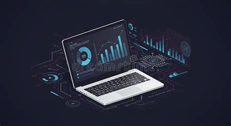 Laptop Displaying Data Analytics Interfaces Such As Bar And Line