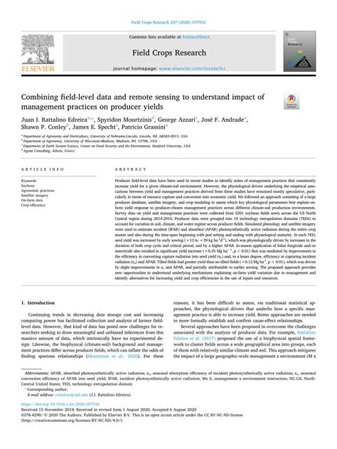 Pdf Combining Field Level Data And Remote Sensing To Understand Impact Of Management Practices