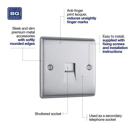 Bg Electrical Nbsbts1 01 Single Telephone Slave Socket Brushed Steel