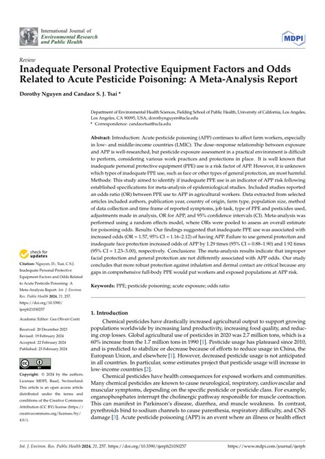 Pdf Inadequate Personal Protective Equipment Factors And Odds Related To Acute Pesticide