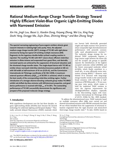 Rational Medium‐range Charge Transfer Strategy Toward Highly Efficient Violet‐blue Organic Light