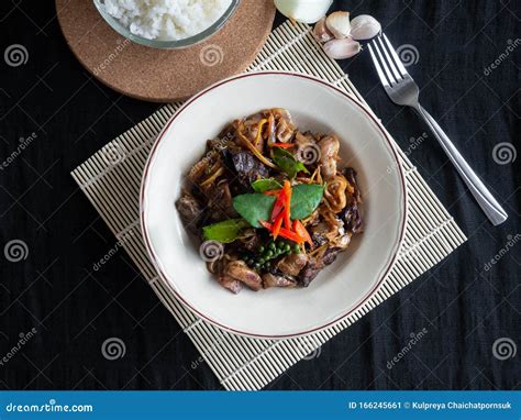 Fried Pork Entrails Name Is Phad Cha Thai Food The Ingredients Pork