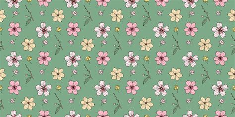 화려한 꽃 가지 새싹이 있는 녹색 꽃무늬 귀여운 이음새가 없는 패턴 직물 포장지 표지 월페이퍼 장식 패턴 0명에 대한 스톡 벡터