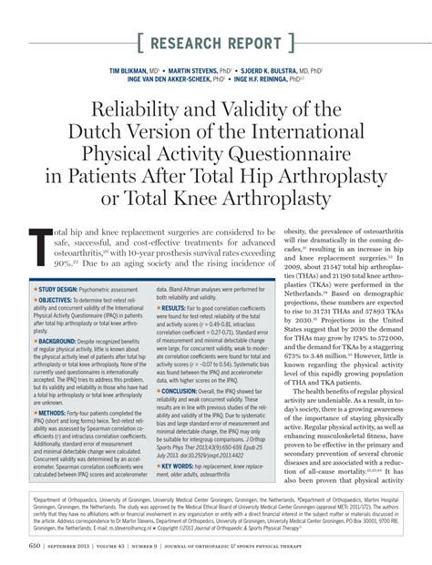 Pdf Reliability And Validity Of The Dutch Version Of The