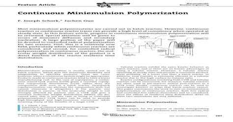 Pdf Continuous Miniemulsion Polymerization