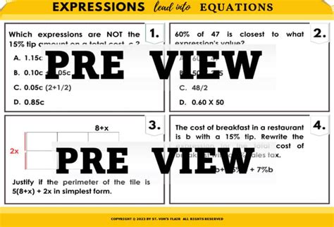 Expressions Equations Inverse Operations Math Properties Practice Quick Review