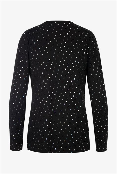 Koi Lite Iridescent Diamond Pattern Womens 2 Pocket Stretch Crew Neck