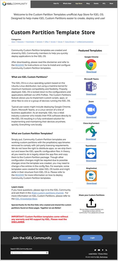 Announcing The Igel Community Custom Partitions Templates Store
