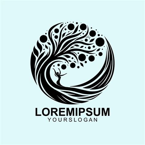 Black Spring Tree With Female Face And Roots On White Background Vector Abstract Human Tree Logo