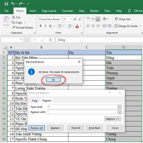 splitting first name and last name into two columns in excel