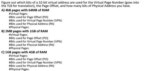 solved figure out which bits of a 32 bit virtual address are