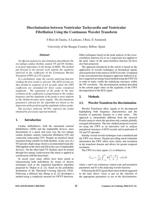 Pdf Discrimination Between Ventricular Tachycardia And Ventricular Fibrillation Using The