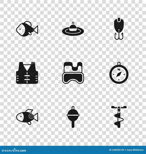 Set Fishing Float Compass Hand Ice Drill Diving Mask Lure Water