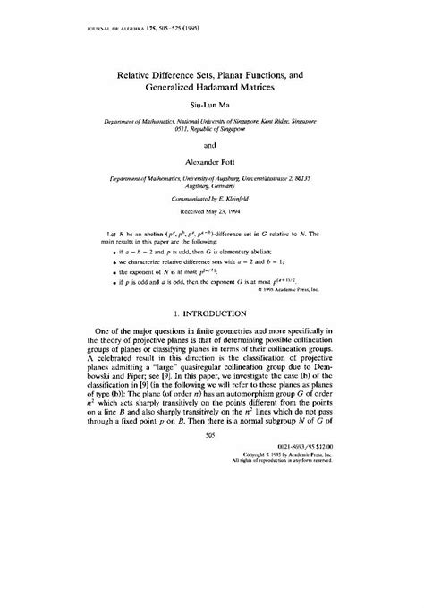 Pdf Relative Difference Sets Planar Functions And Generalized