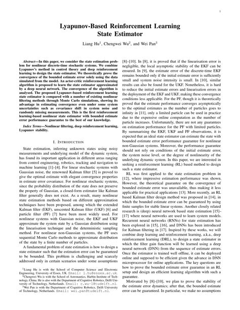 Pdf Lyapunov Based Reinforcement Learning State Estimator