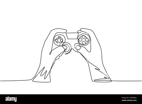 Single Continuous Line Drawing Young Man Hands Holding Video Game Console Gamer Holding In Hand