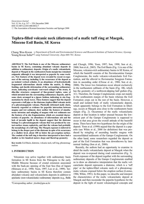 Pdf Tephra Filled Volcanic Neck Diatreme Of A Mafic Tuff Ring At