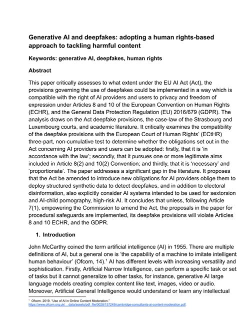 Pdf Generative Ai And Deepfakes Adopting A Human Rights Based