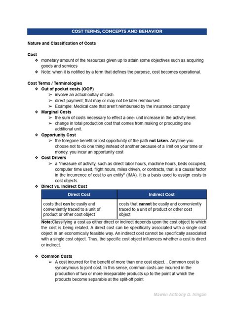 Cost Classification Pdf Cost Opportunity Cost