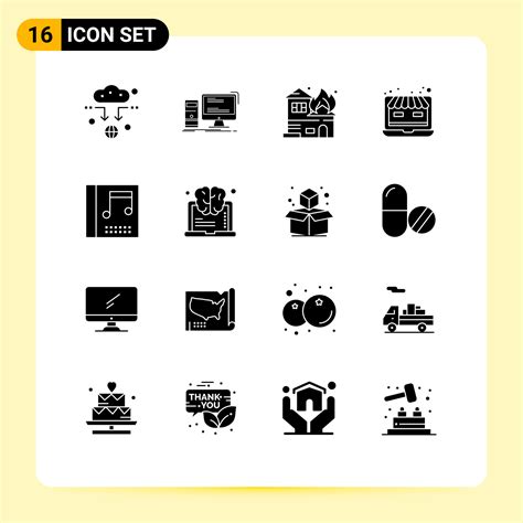 Set Of 16 Vector Solid Glyphs On Grid For Album Web Personal Shop House