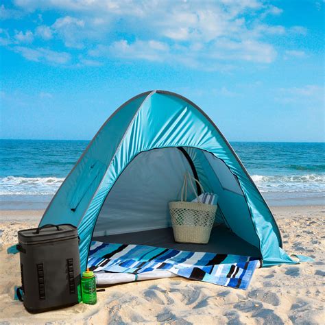 Pop Up Beach Tent With Uv Protection And Ventilation Windows Water And Wind Resistant Double