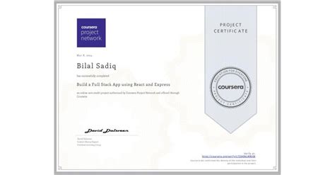 Bilal Sadiq On Linkedin Completion Certificate For Build A Full Stack App Using React And Express