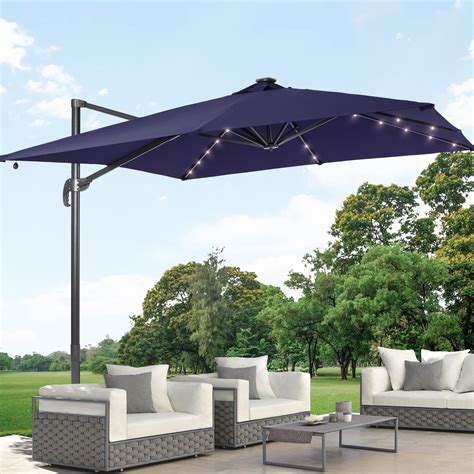 Flameandshade 9×9ft Led Cantilever Umbrella With Aluminum Frame And 360