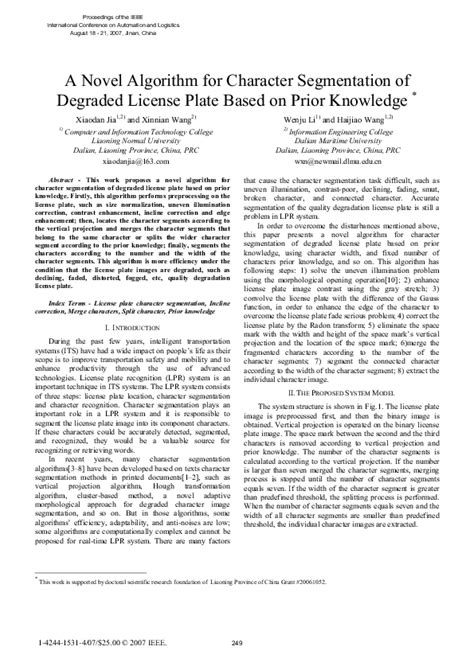 Pdf A Novel Algorithm For Character Segmentation Of Degraded License